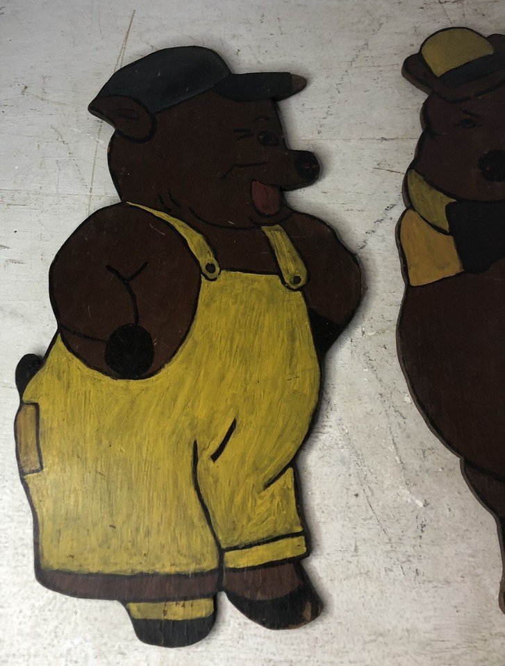Set Of Vintage Three Little Pigs Wood Cutouts Hand Painted Wall Plaques ...