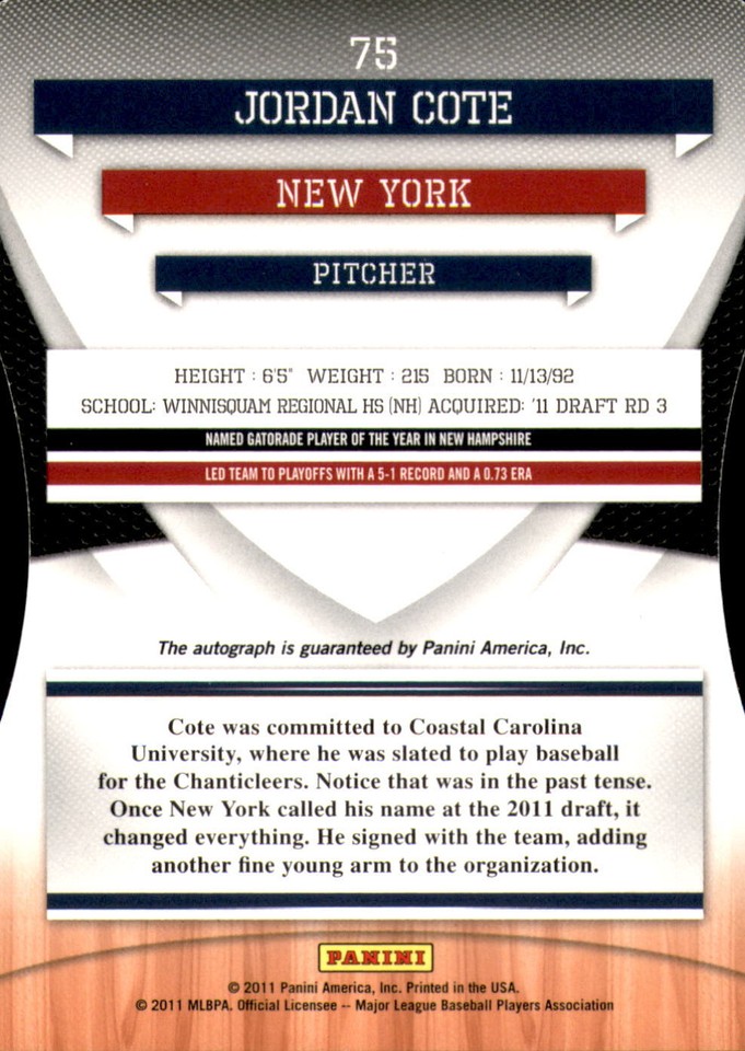 2011 Donruss Elite Extra Rookie Autograph Status #75 Jordan Cote Auto ...
