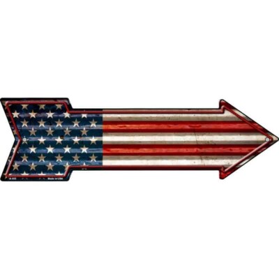 American Flag Novelty Embossed Metal Arrow Sign Directional 17" x 5 ...