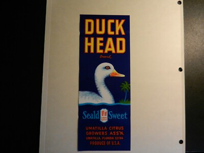 VINTAGE DUCK HEAD BRAND SEALD SWEET CITRUS UNUSED LABEL. 3" X 8" | eBay