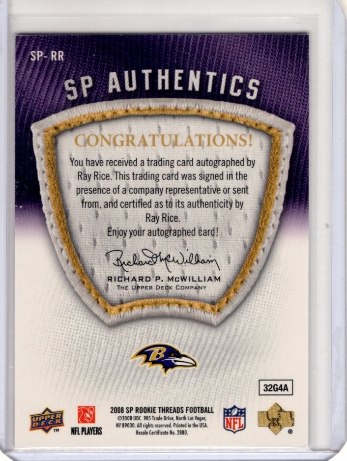 RAY RICE 2008 SP Rookie Threads AUTO / AUTOGRAPH #d /259 | eBay