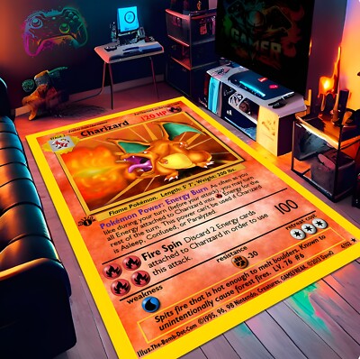 Pokemon Card Rug,Charizard Rug,Retro Card Rug,Game Room Rug,Kids Room ...