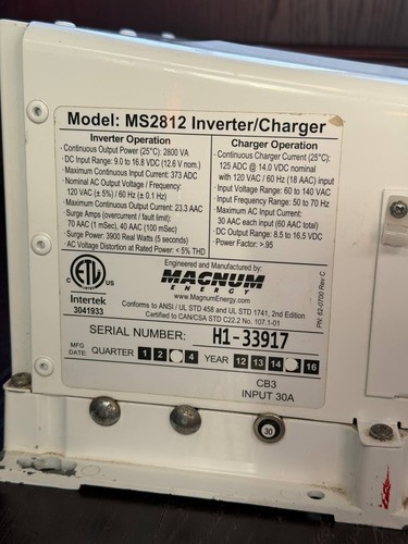 Magnum Energy 2800W 12VDC Pure Sine Inverter Charger MS Series (MS2812 ...