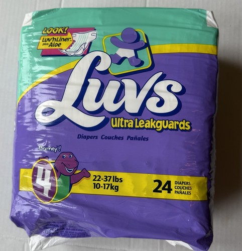 VTG Luvs PLASTIC BACKED Diapers Size 4 Barney Pack of 24, SEALED New ...