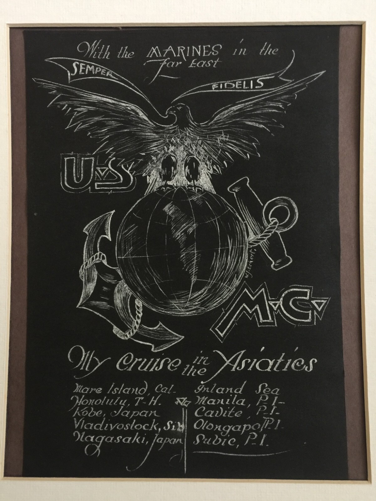 vintage rare USMC Marine Corps 1920s 30s EGA drawing deployment ...