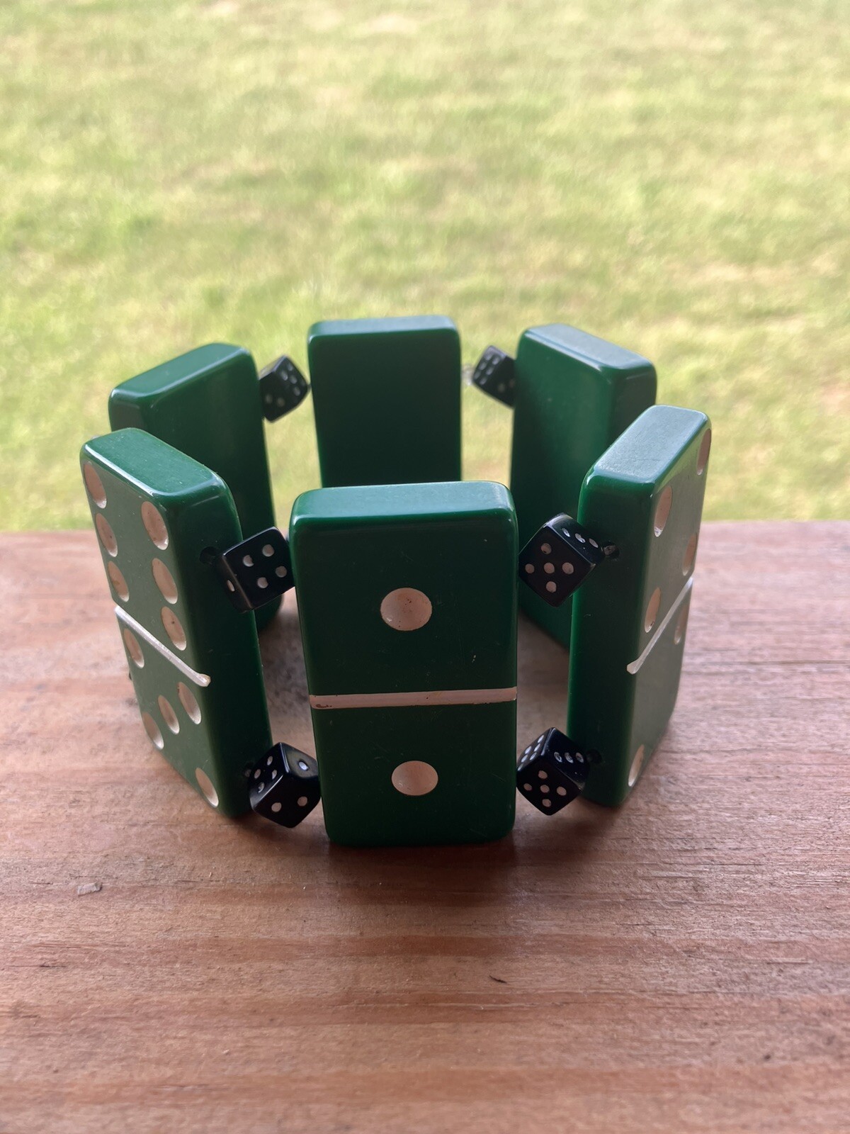 Vtg. Bakelite Green Dominoe Chunky Tile Stretch Brace… - Gem