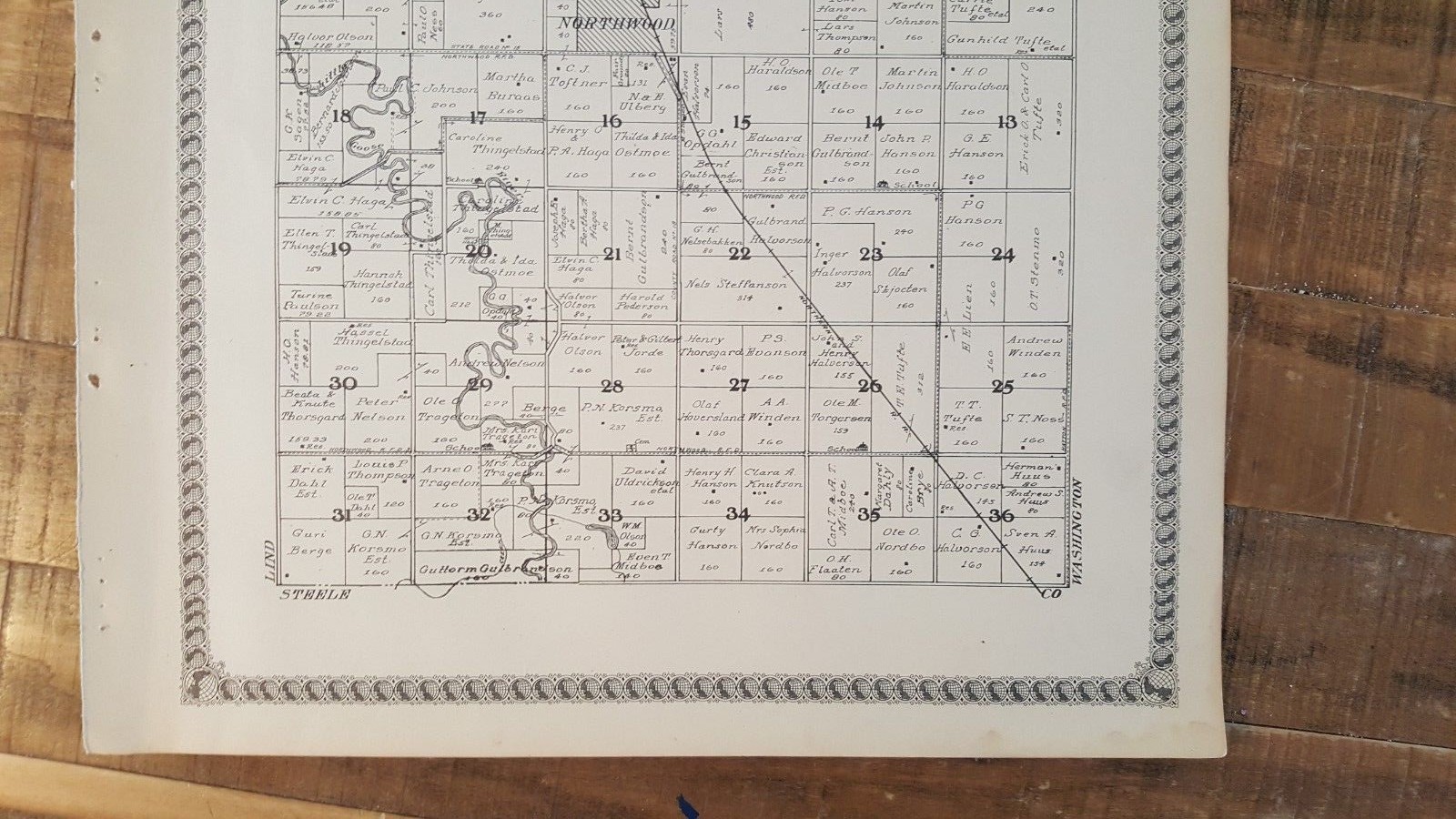 Antique MAP OF LIND TOWNSHIP/Atlas Of GRAND FORKS CO. N. DAKOTA/Ogle ...