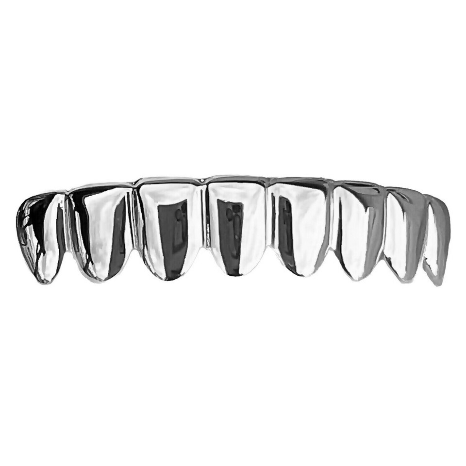 Deeper-Cut Teeth Grillz 8 Top or 8 Bottom or 8/8 Teeth Silver Tone ...