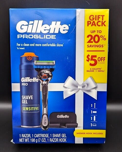 Gillette Proglide Sensitive Gift Pack One 5-Blade Razor 1 Hook & 7oz ...