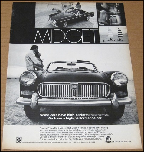 1970 MG Midget Print Ad 1969 Car Automobile Auto Vintage Advertisement ...