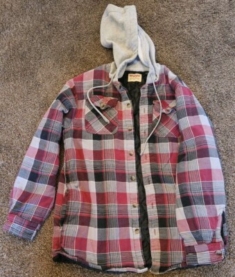 Wrangler Red Plaid Shacket Men's Sm Flannel Quilted Lining Button Shirt ...