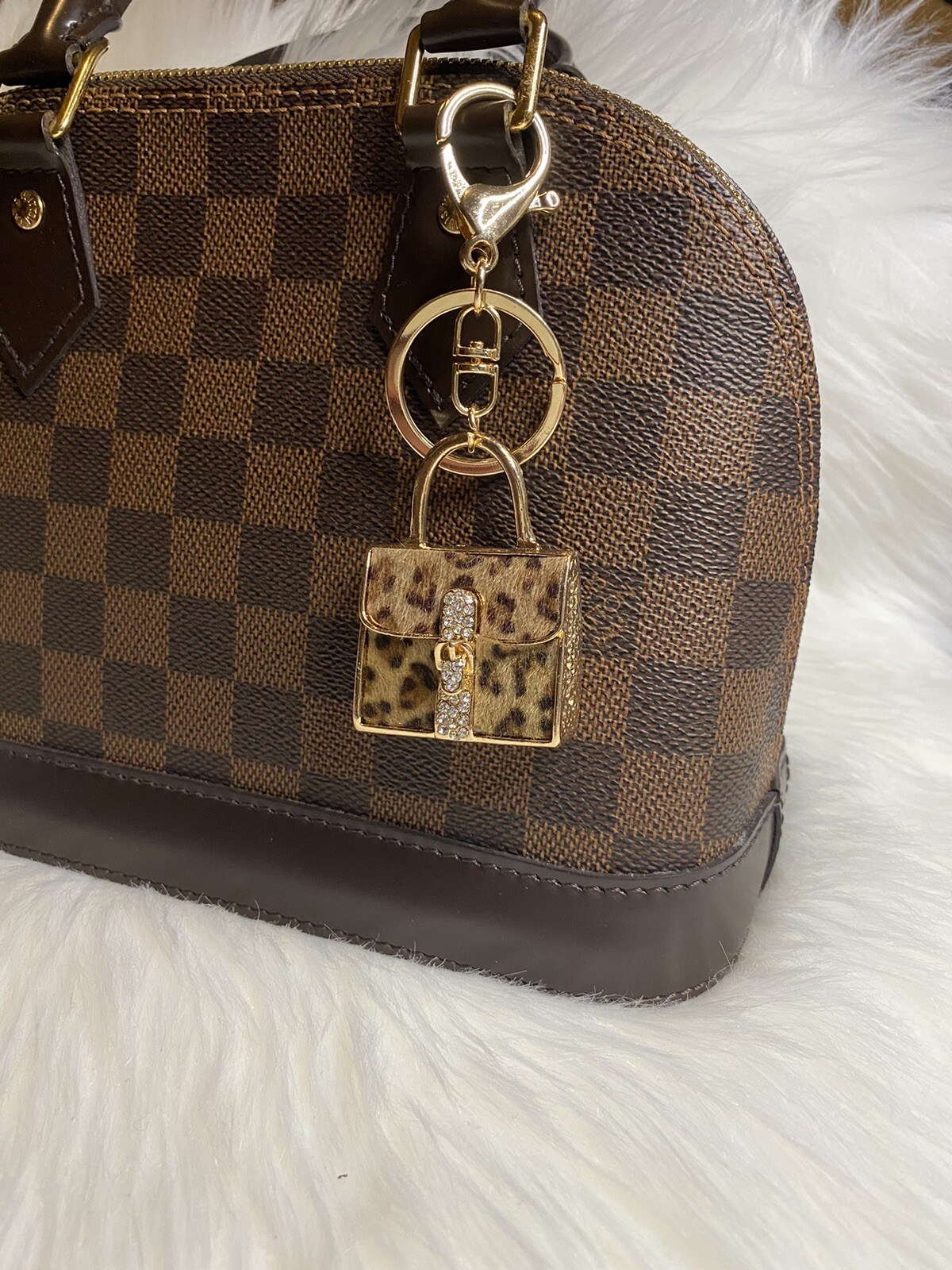 Mini Handbag Bag Charm Keychain Keyring Handbag Leopard Gold Bling ...