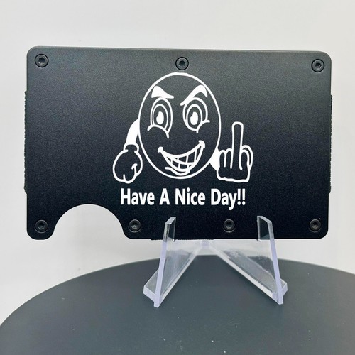 Smiley Face Middle Finger Laser Engraved Wallet - Thin Money Clip ...