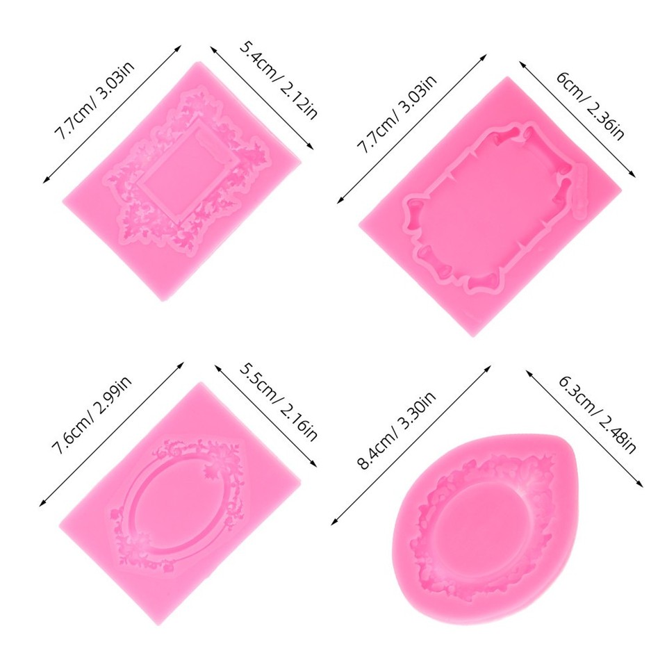 4pcs Silicone Chocolate Molds Embossed Frame Fondant Molds for Cake ...