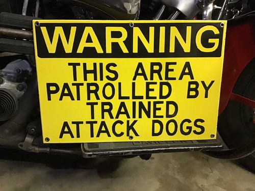 VINTAGE PORCELAIN 50s60s WARNING THIS AREA PATROLLED BY TRAINED ATTACK ...