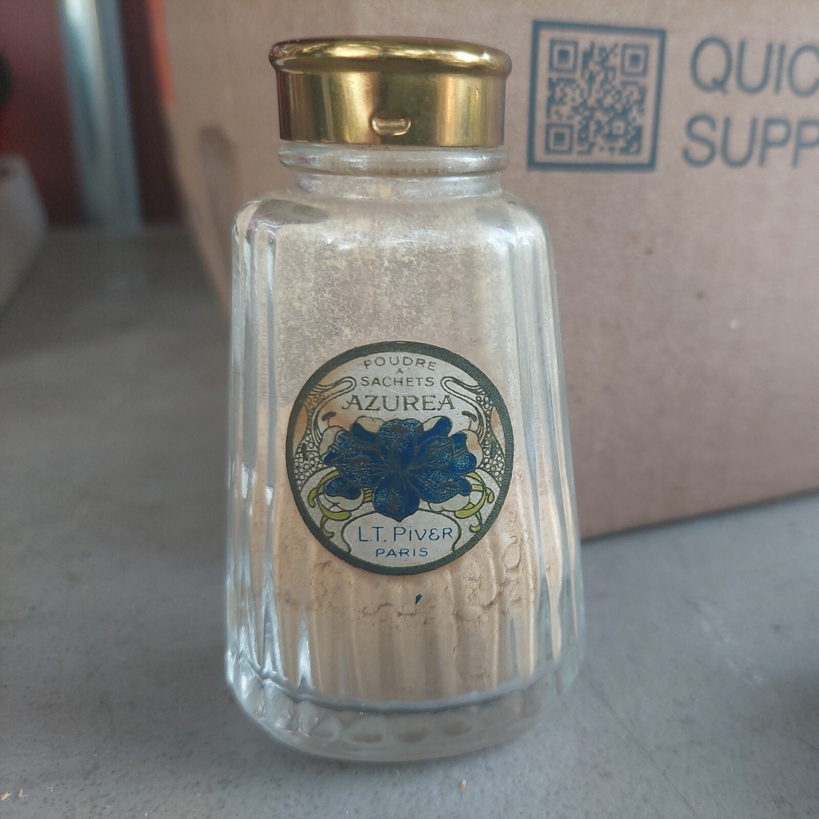 Antique French Perfume Powder Bottle AZUREA L.T. PIVER Paris 1/2 FULL ...