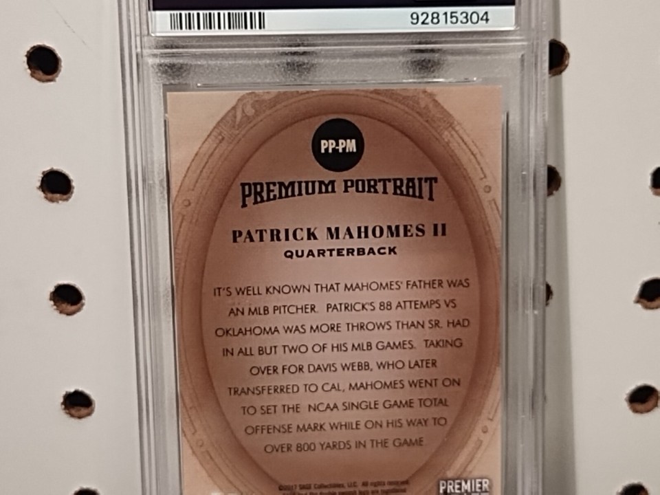 PATRICK MAHOMES RC 2017 SAGE HIT PREMIER DRAFT PREMIUM PORTRAIT SILVER ...