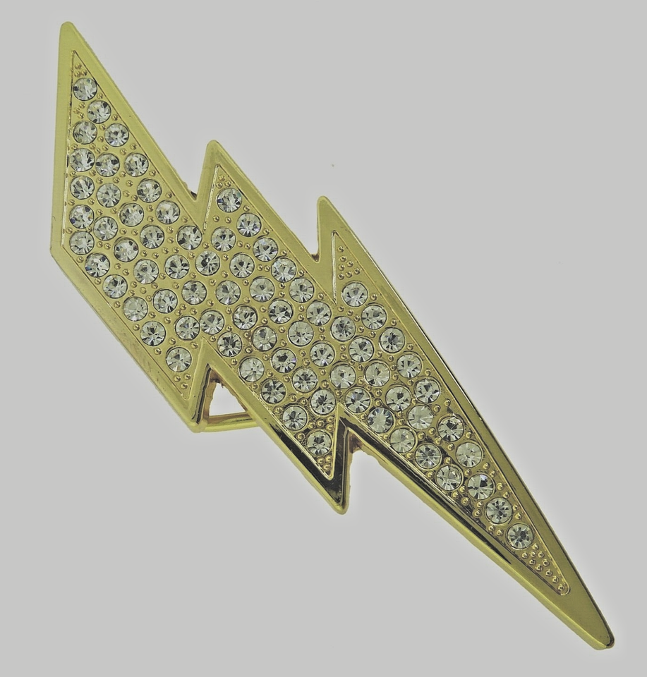Lightning Bolt Belt Buckle Iced Style The Flash Gold Metal Rhinestone ...