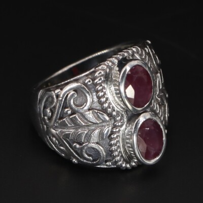 Sterling Silver - INDIA LNT Double Ruby Braided Leaf Statement Ring ...