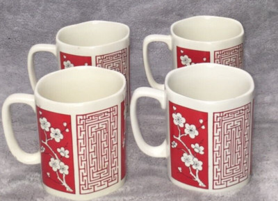 Vintage 1979 M. Kamenstein Hex Mugs Cups Japan Red & White, Lot of 4 | eBay
