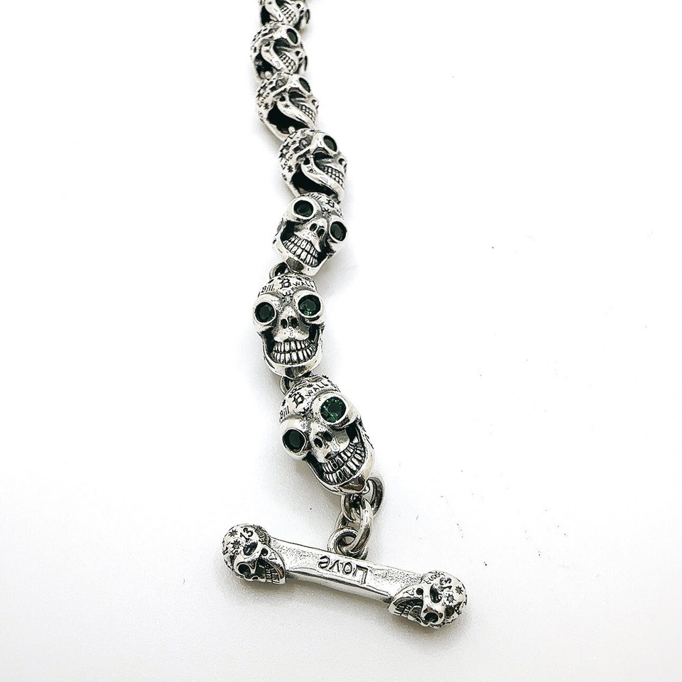 Biker Punk Rocker Chain 8.5" Green Eye Skull 925 Sterling Silver ...