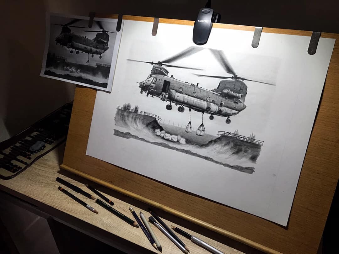 Chinook Helicopter Drawing Desert Storm Double Sided Recognition ID