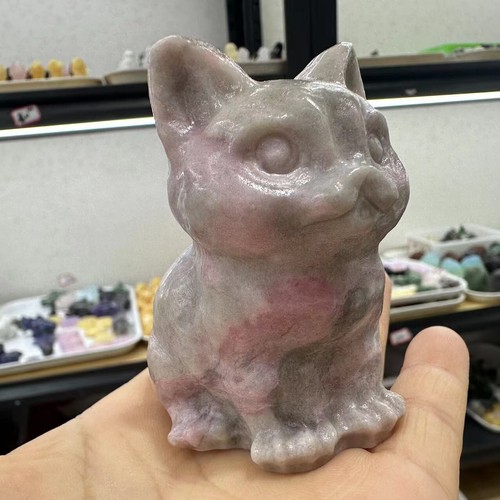 1pc Natural Pink Opal Quartz Carved Cat Skull Crystal Reiki Gem Decor ...