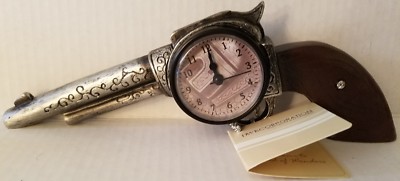 Resin Desk Clock (Hc45703) "Clocked & Loaded" Western 6 Shooter Silver ...