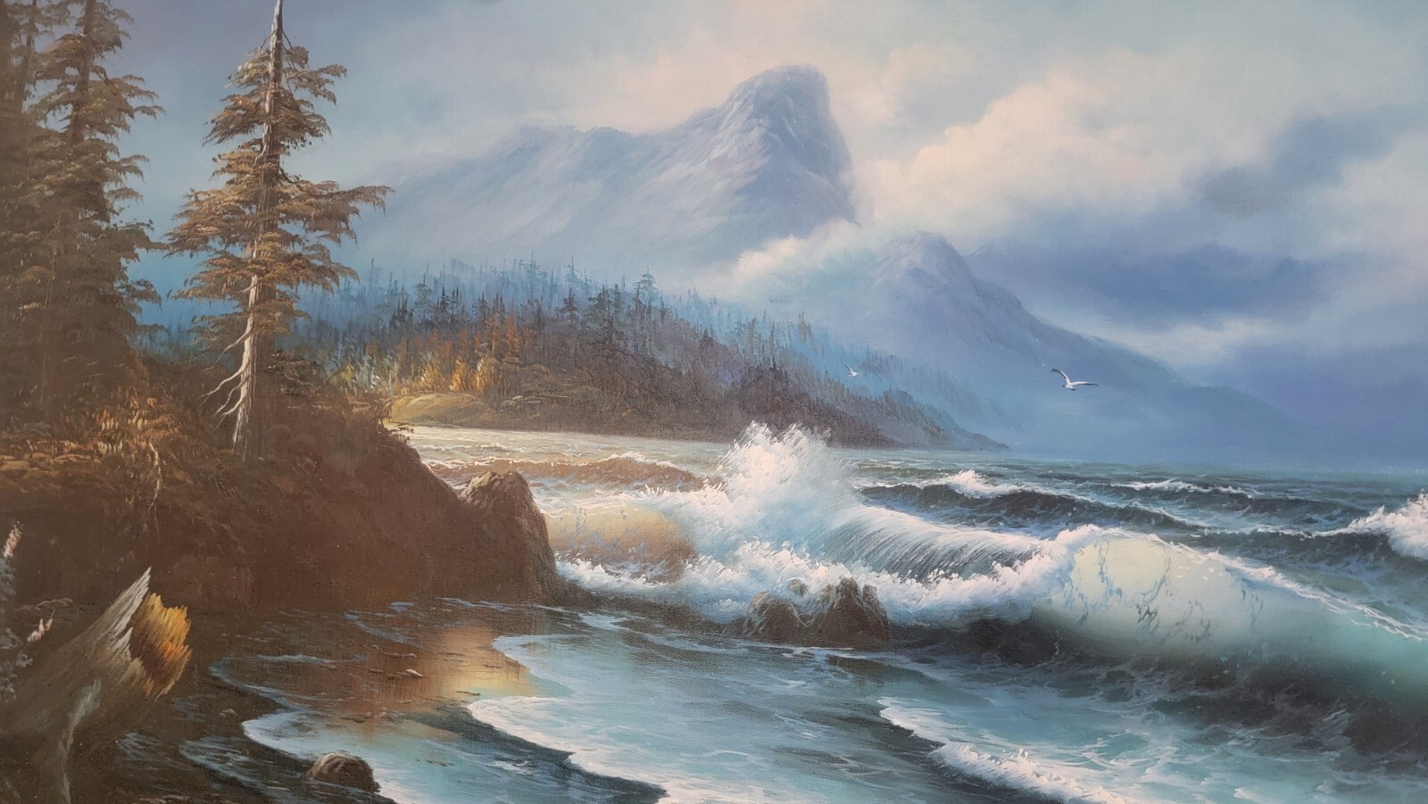 June Nelson Signed Oil Painting large framed. Landscape/ocean/water ...