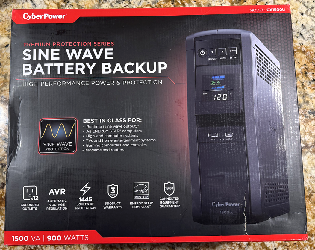 CyberPower 1500VA Sine Wave Battery Back-Up System UPS Power Supply ...