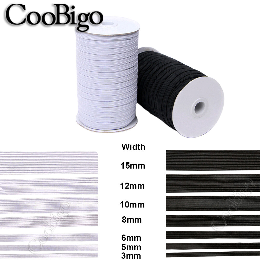 1/8" 1/4" - 1/2" inches Width Elastic Band Stretch Flat Cord White ...
