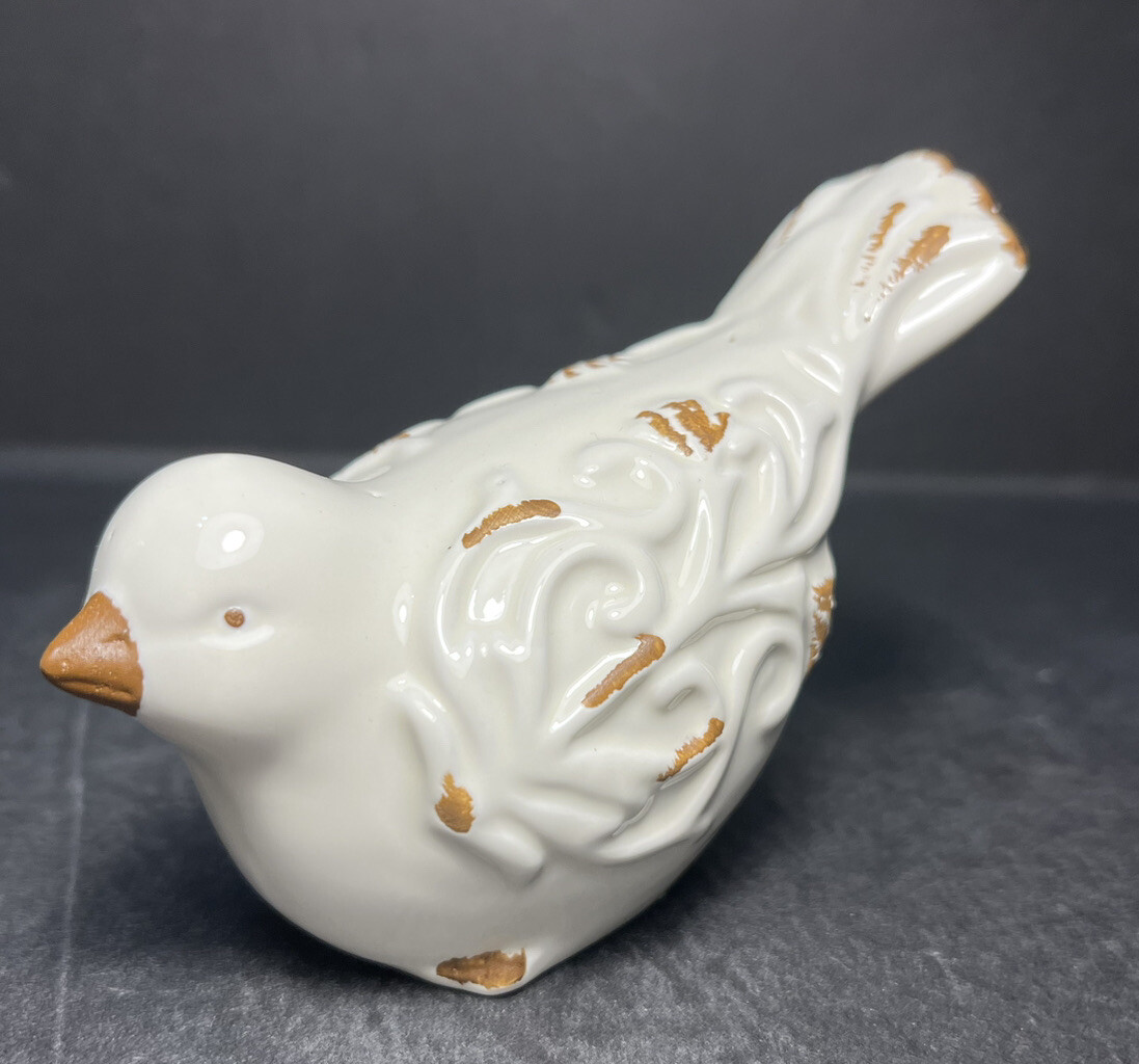 Rustic French Country White Ceramic Bird Decor Figurine Cottage Chic ...