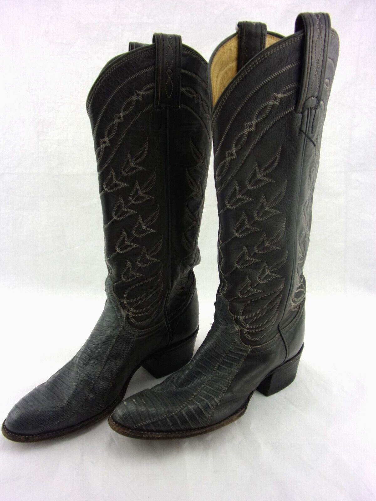 Mens Vintage Tony Lama Gray 5.5 B Leather Exotic Liza… - Gem