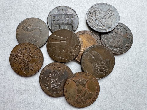 GROUP OF 10 COPPER Conder Tokens, Various Type & Grades 18th Century ...