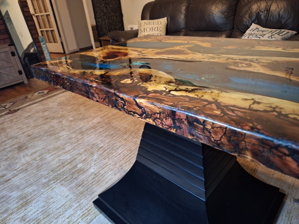 Western Red Cedar Epoxy Resin River Table With Double River And Fractal ...