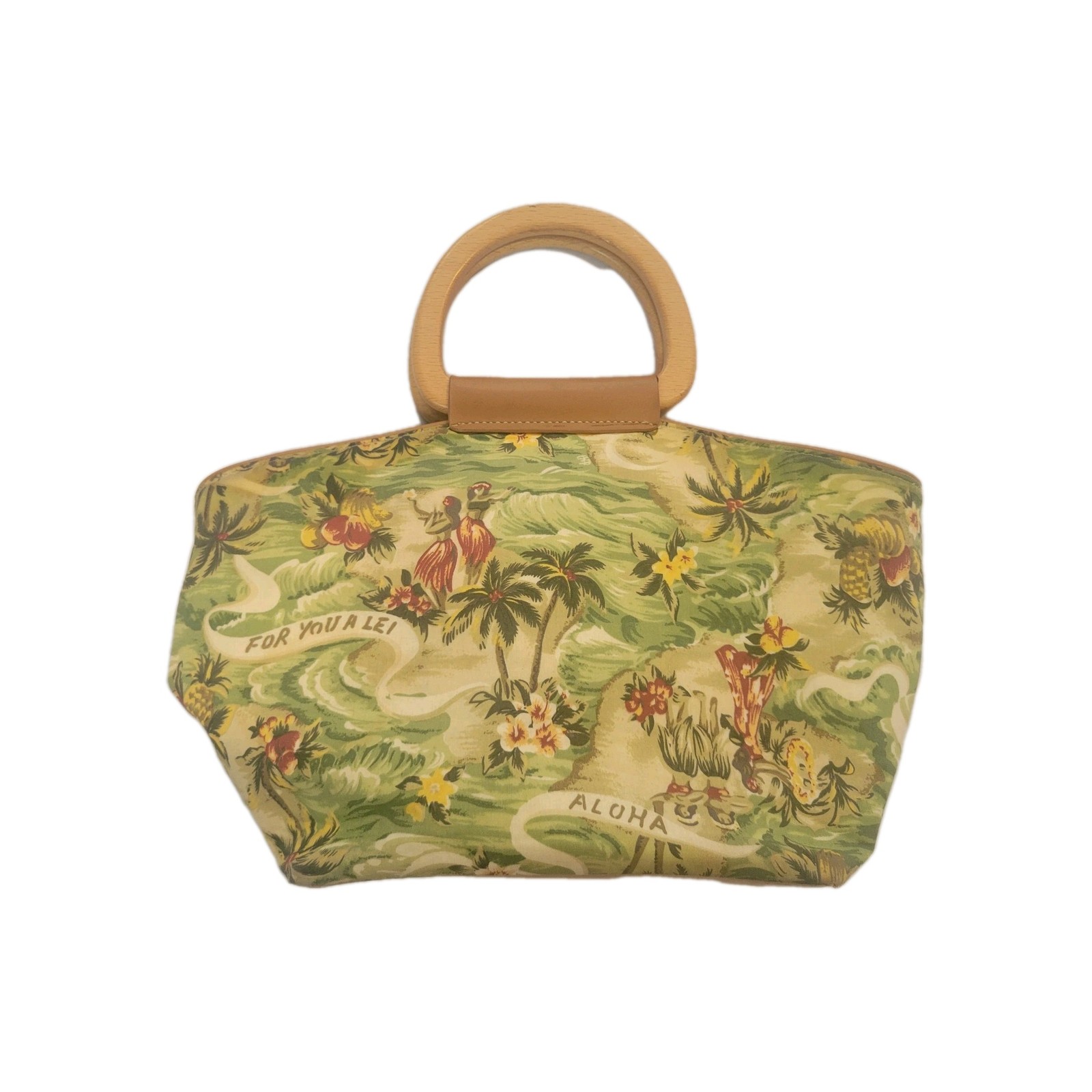 Relic Womens Hawaiian Handbags Purse Green Flowers Canvas Wood Handles ...