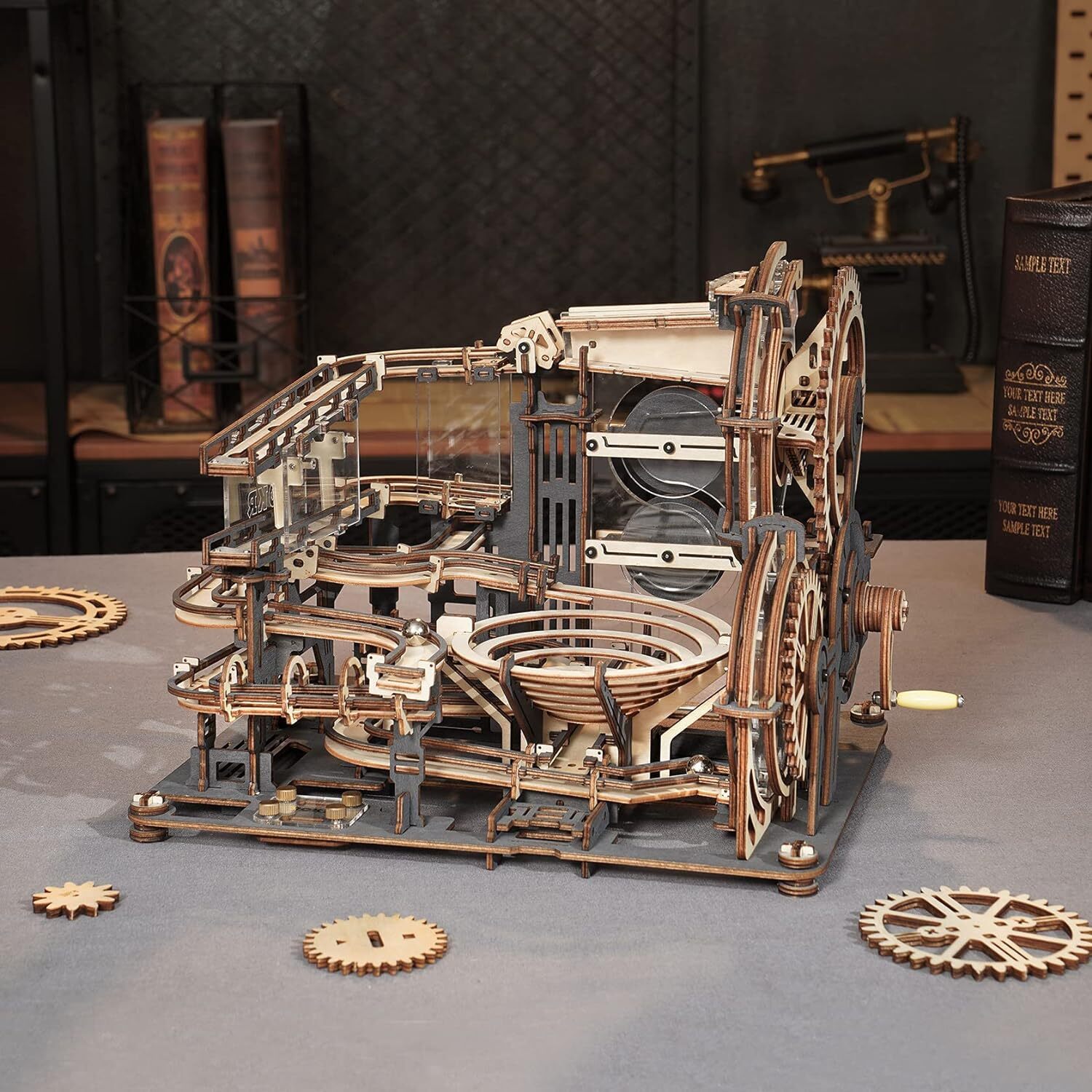 ROKR Electric Wooden 3D Puzzle Marble Spaceport Marble Run Model Kits ...