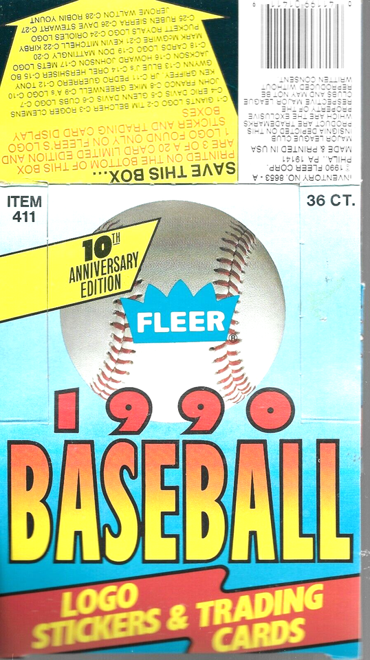 1990 Fleer Display 36 CT Box NO TOP EMPTY Ken Griffey Jr Kirby Puckett ...