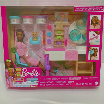 Barbie Face Mask Spa Day Playset with Brunette Barbie Doll, Puppy ...