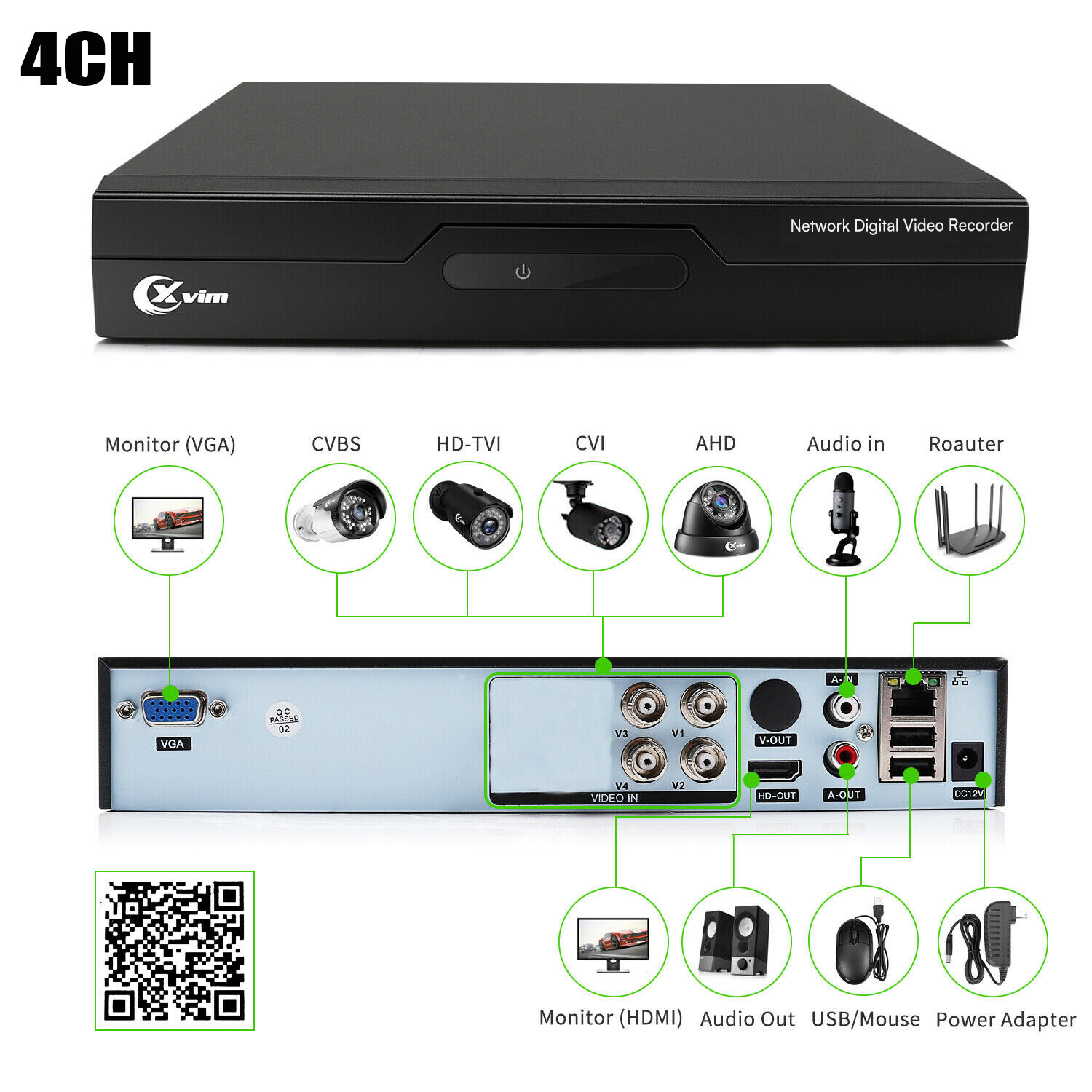 XVIM 1080P HDMI DVR Home Outdoor Security Camera System Night Vision ...