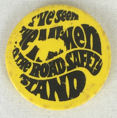 VINTAGE PIN BADGE I'VE SEEN THE MR MEN AT THE ROAD SAFETY STAND 80s ...