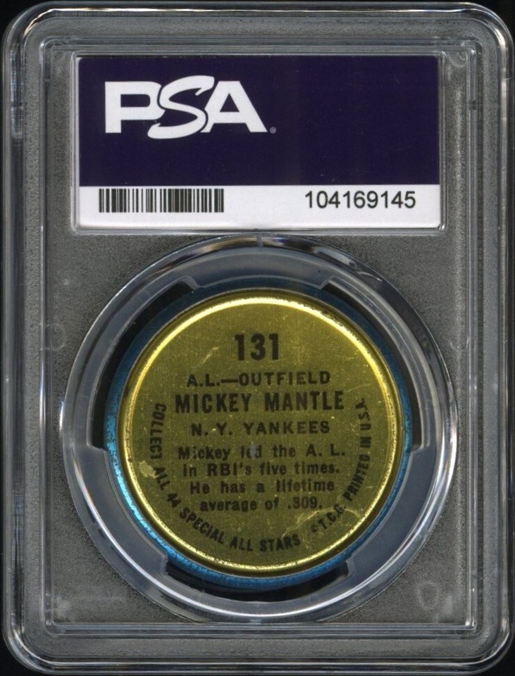 PSA 5 EX 1964 TOPPS COINS MICKEY MANTLE #131 YANKEES LEFT-HANDED 69145 ...
