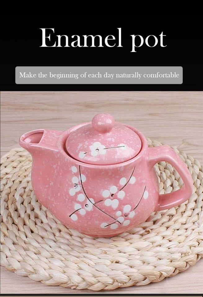 Japanese Cherry Blossom Teapots Set 1 Pot 6 Cups Ceramic Drinkware Tea ...