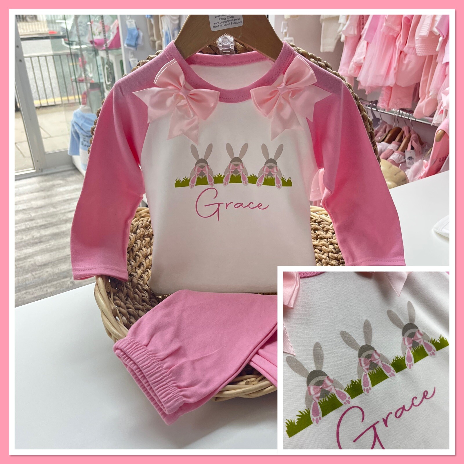 Personalised Girls Easter Pyjamas 0-10y Easter Bunny Rabbit Bum ...