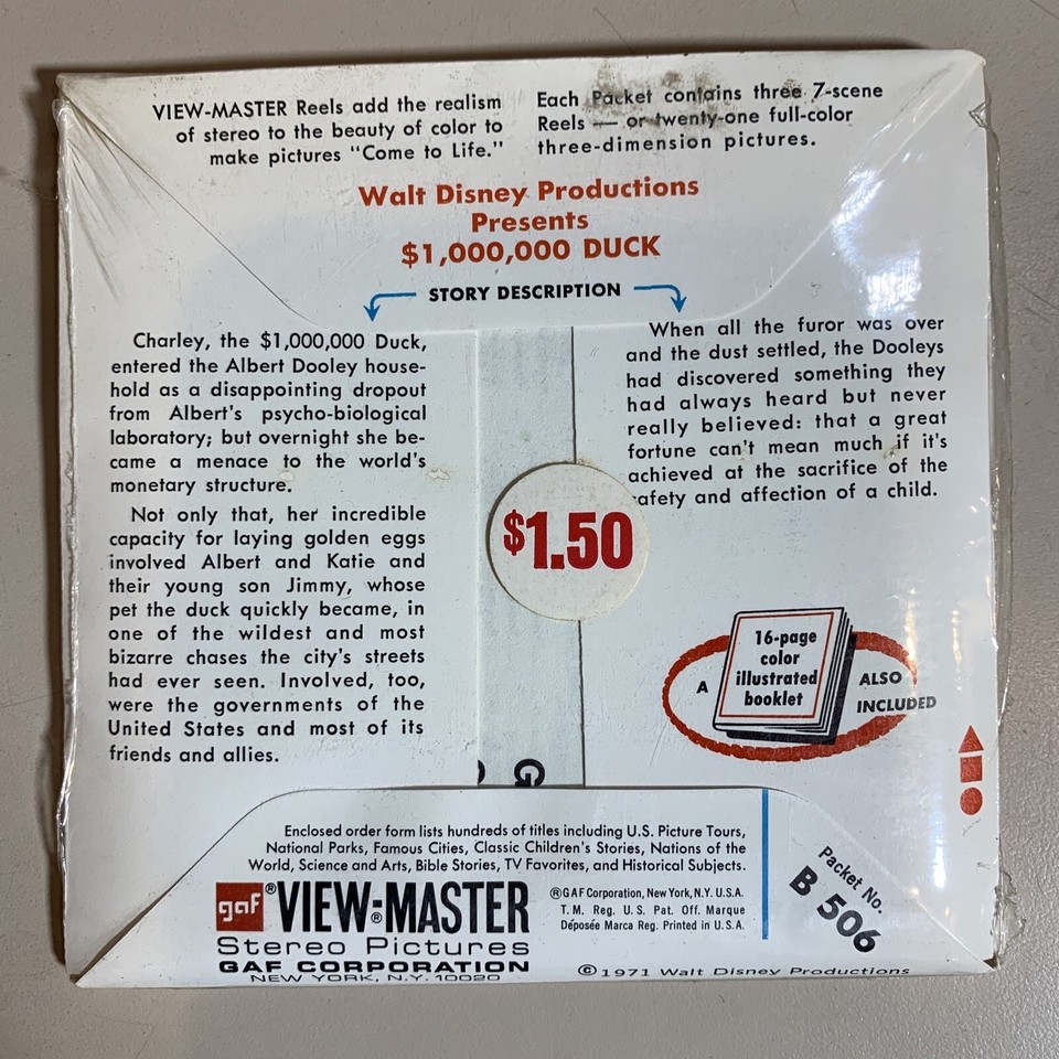 NEW SEALED gaf B506 Disney Movie The $1,000,000 Duck View-Master Packet ...