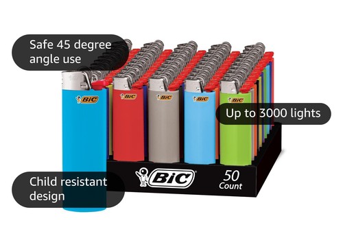 BIC Classic Lighter Assorted Colors - 50-Count Bulk Wholesale Lot ...