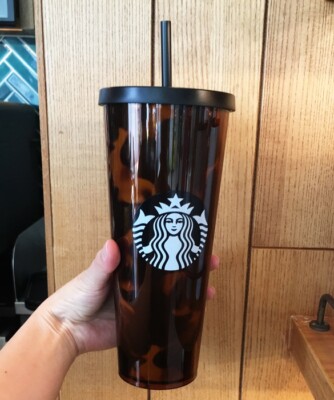 New Starbucks Cold Cup Tumbler 24 Oz Black/Brown Tortoise Shell Print ...