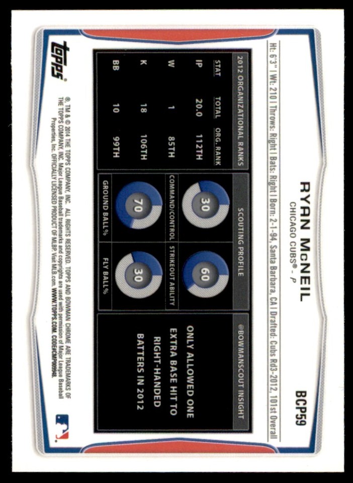 2014 BOWMAN CHROME RYAN MCNEIL CHICAGO CUBS #9 | eBay