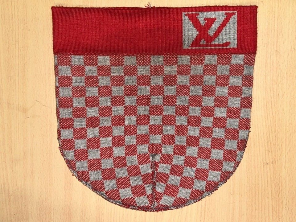 Louis Vuitton Checkerboard Beanie Red Gray Knit Hat Lightly Used In ...