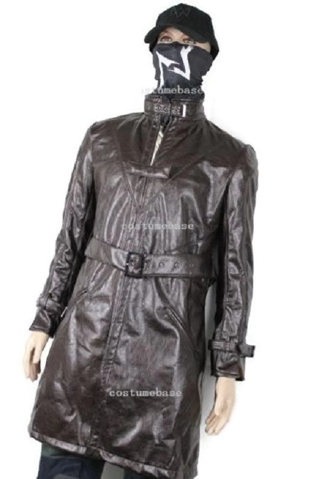 WATCH DOGS COSTUME Trench Coat Mask Cap SET of 3 watchdogs Aiden Pearce ...